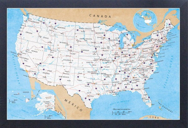 Road Map of USA North America Driving Highways Cars Wall Decor Poster ...
