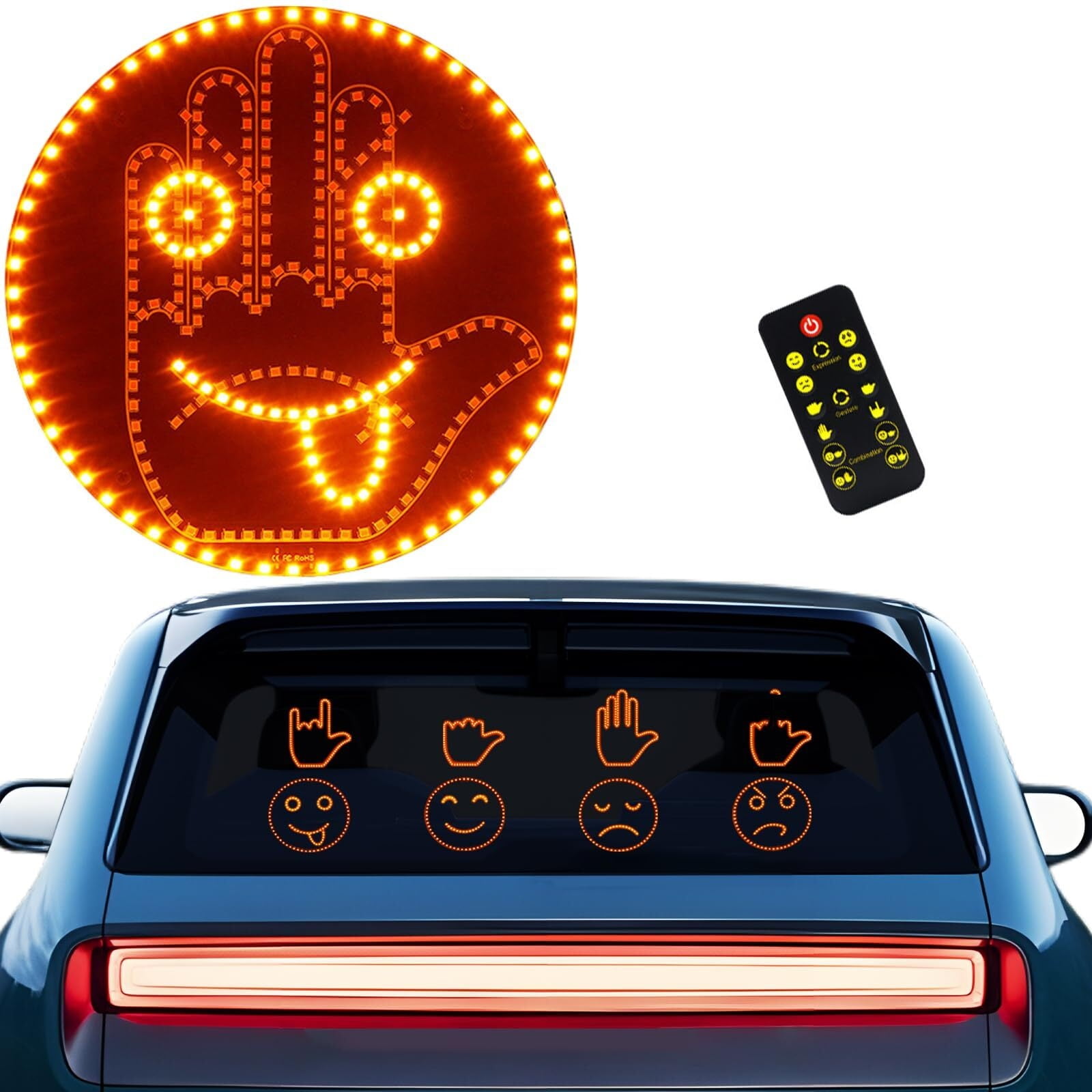 Road Mate Middle Finger Car Light, Road Rage Hand Led Sign for Car,4 ...