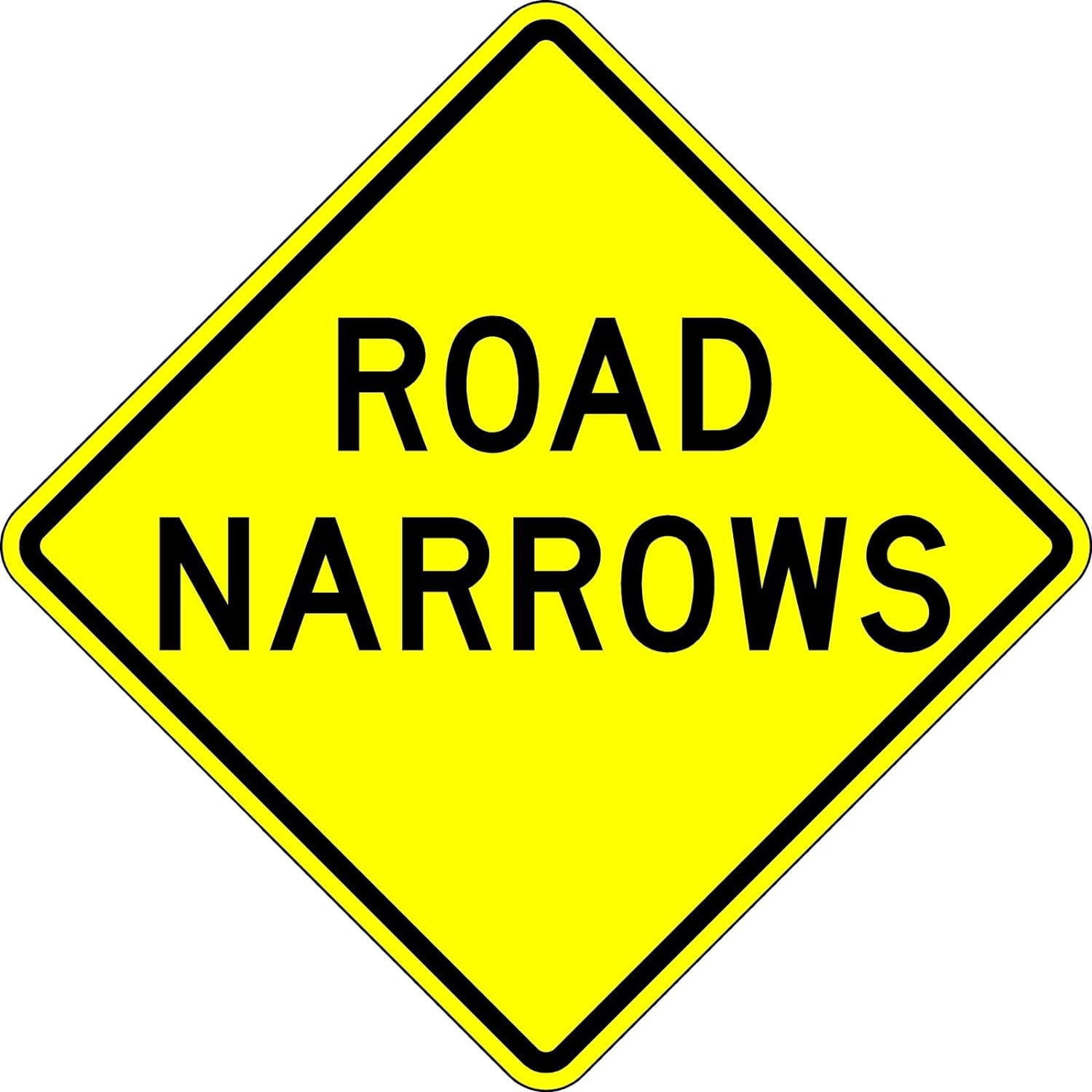 Road Narrows Sign - Large 24 x 24 Warning Sign with Highly Visible ...