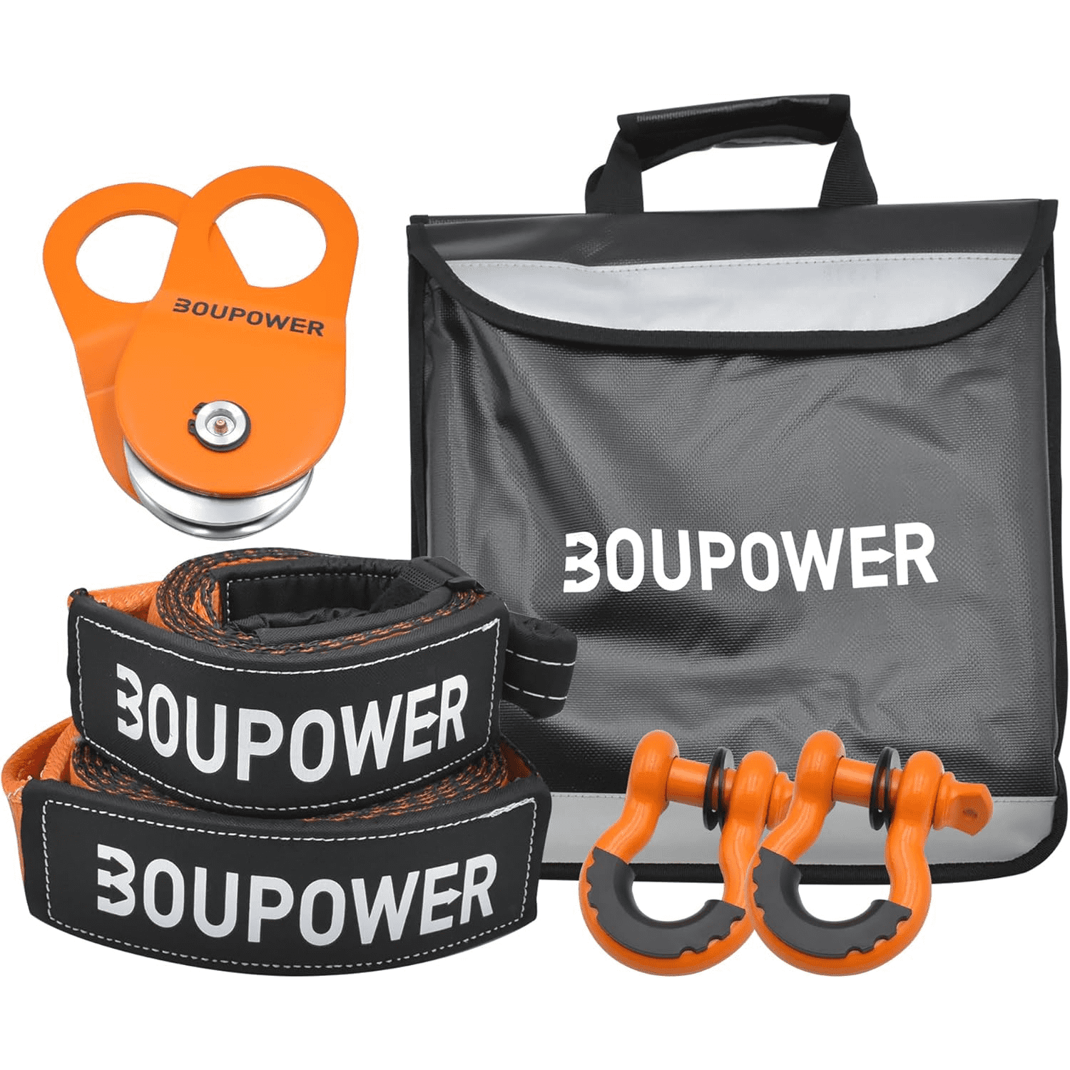 Off Road Recovery Kit with 3" x 8' Tree Saver + 3" x20' Tow Strap, 10 ...