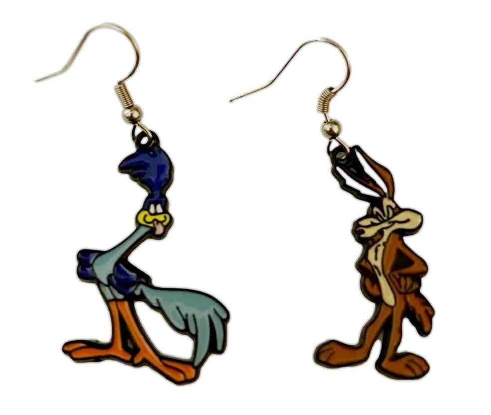 Road Runner and Wile E Coyote Enamel Metal French Wire Earrings ...