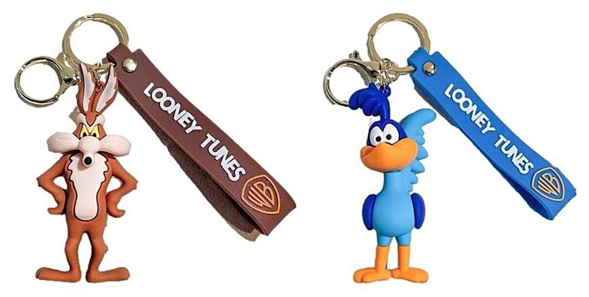 Road Runner and Wile E Coyote Silicone 3D Charm Keychain Keyring Set ...