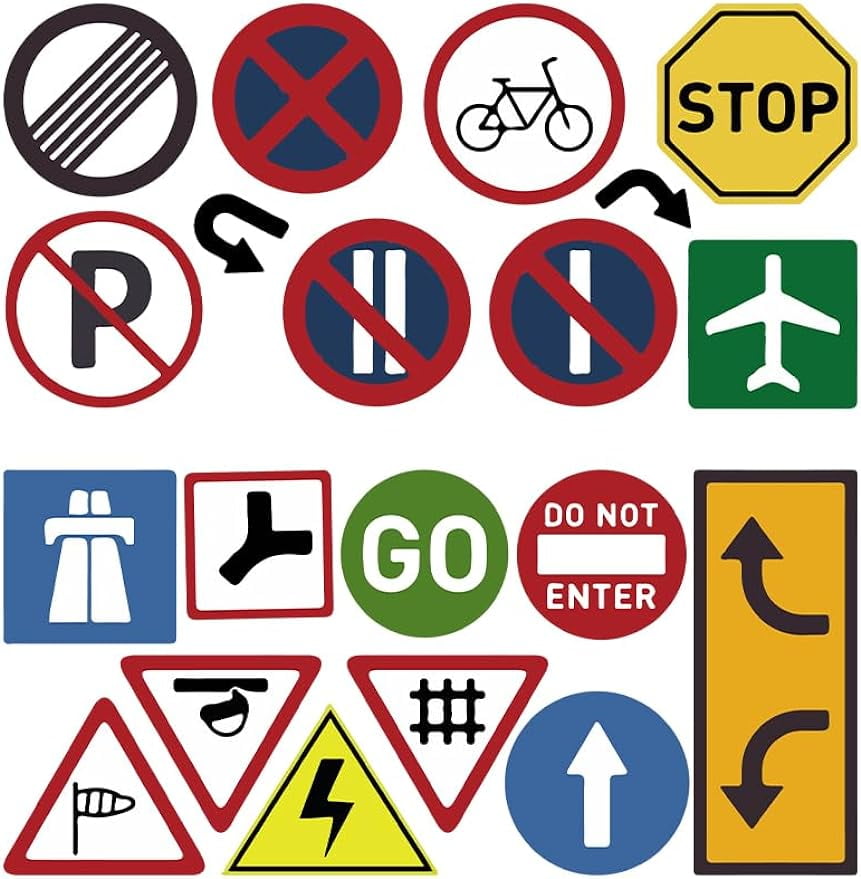 Road Sign Wall Decals 20PCS Street Traffic Sign Wall Stickers Stop Sign ...