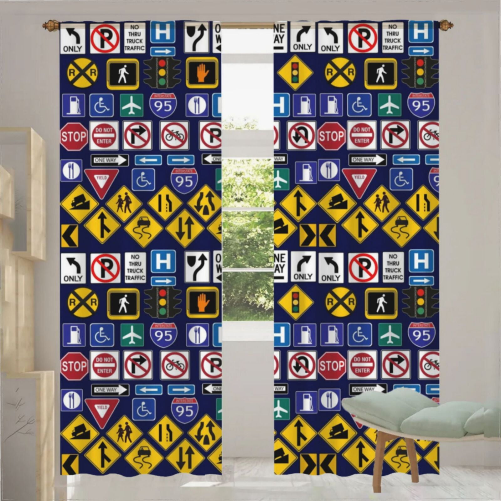 Road Signs, Regulations Signs Curtains for Living Room Bedroom Decor ...