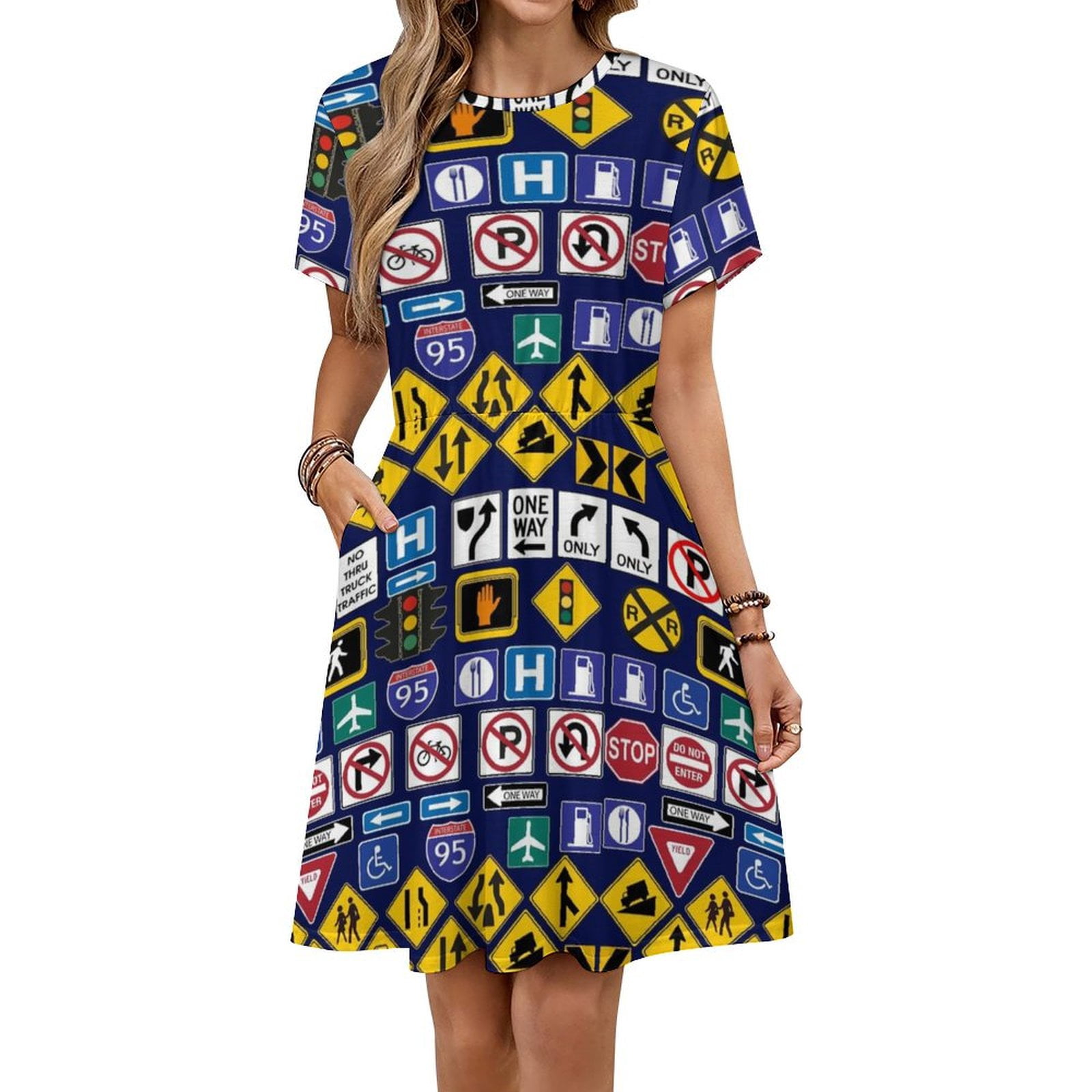 Road Signs, Regulations Signs Dress Summer Street Style Dresses Female ...
