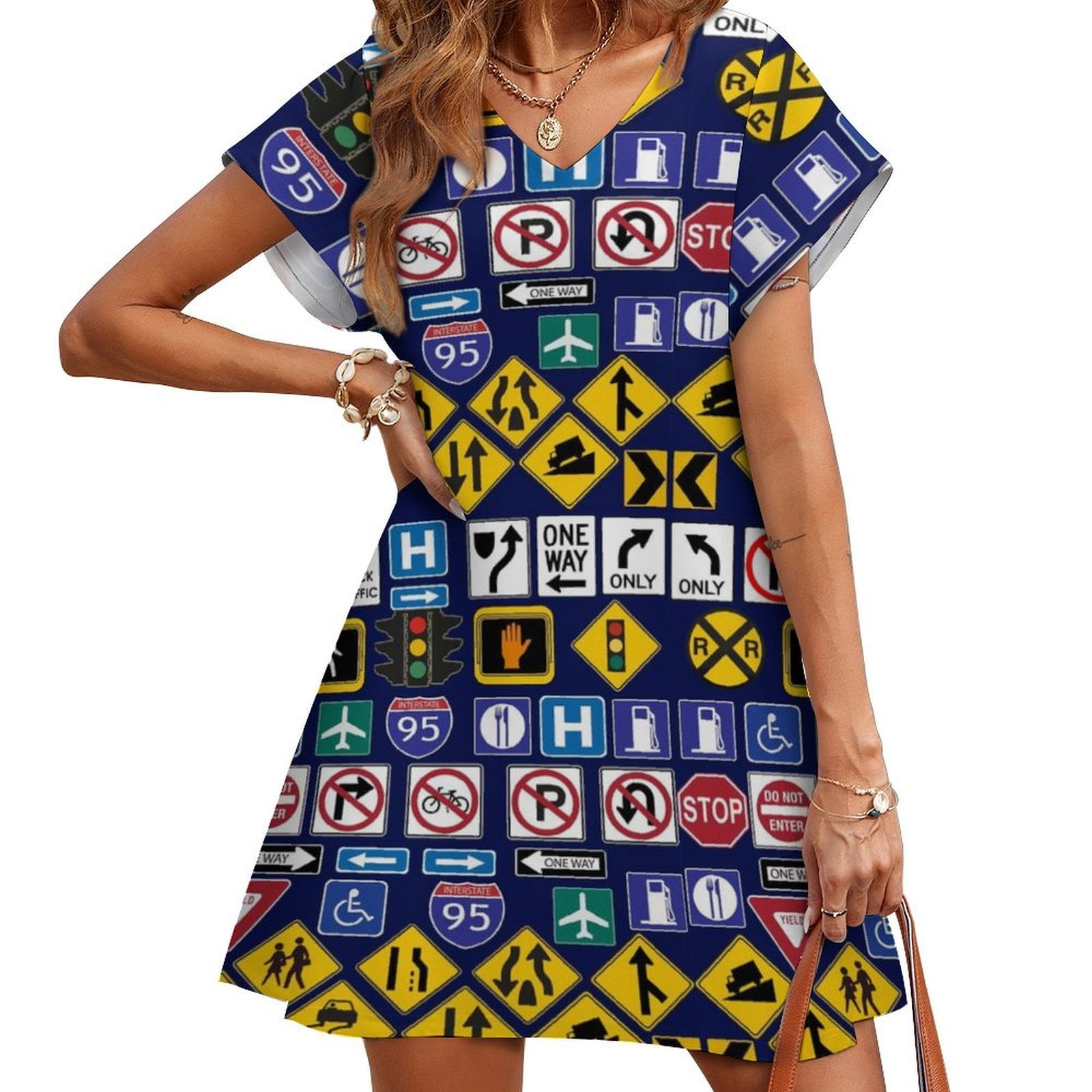 Road Signs, Regulations Signs Ladies Summer Short Sleeve Fashion Dress ...