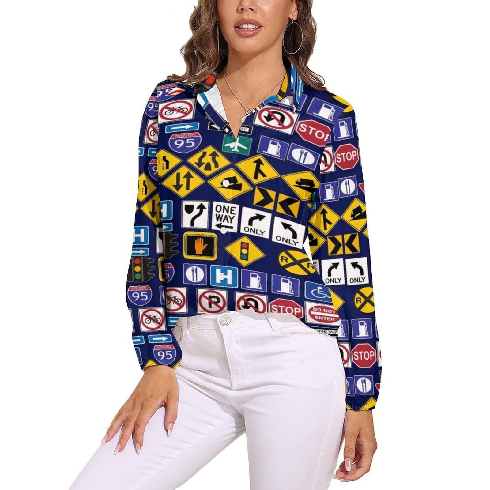 Road Signs, Regulations Signs Long Sleeve Blouse Woman Streetwear ...