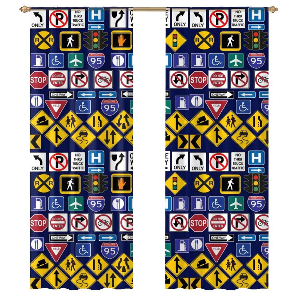 Road Signs, Regulations Signs Sheer Voile Curtain Window Tulle Curtains ...