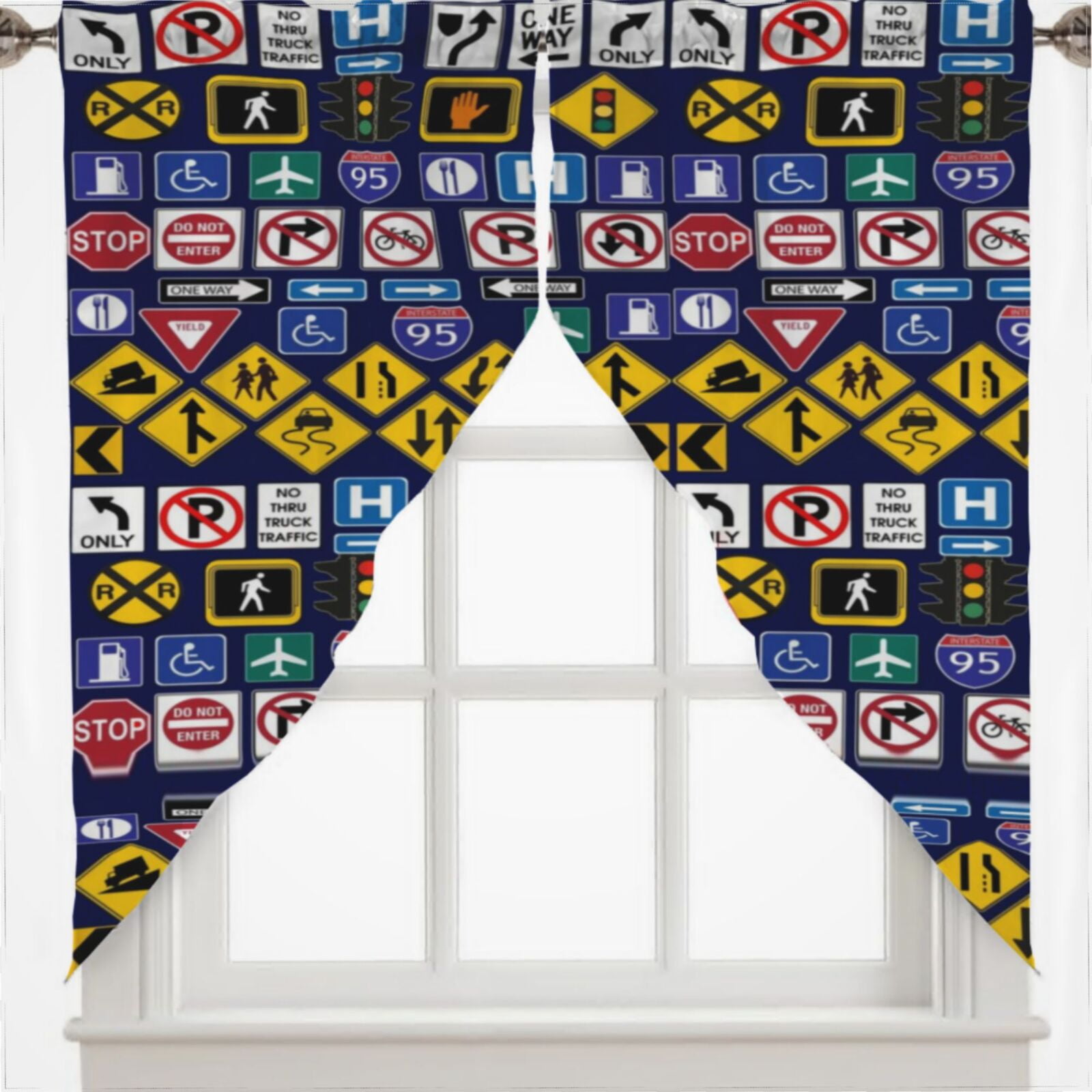 Road Signs, Regulations Signs Swag Valances For Windows 2 Pack For ...