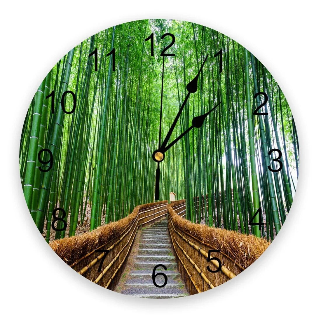 Road Stairs Stones Green Bamboo Forest Wall Clocks Silent Home Cafe ...