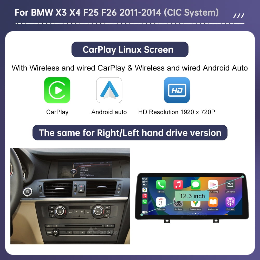 Road Top 10.25 Inch Car Touchscreen Wireless CarPlay Android Auto for ...