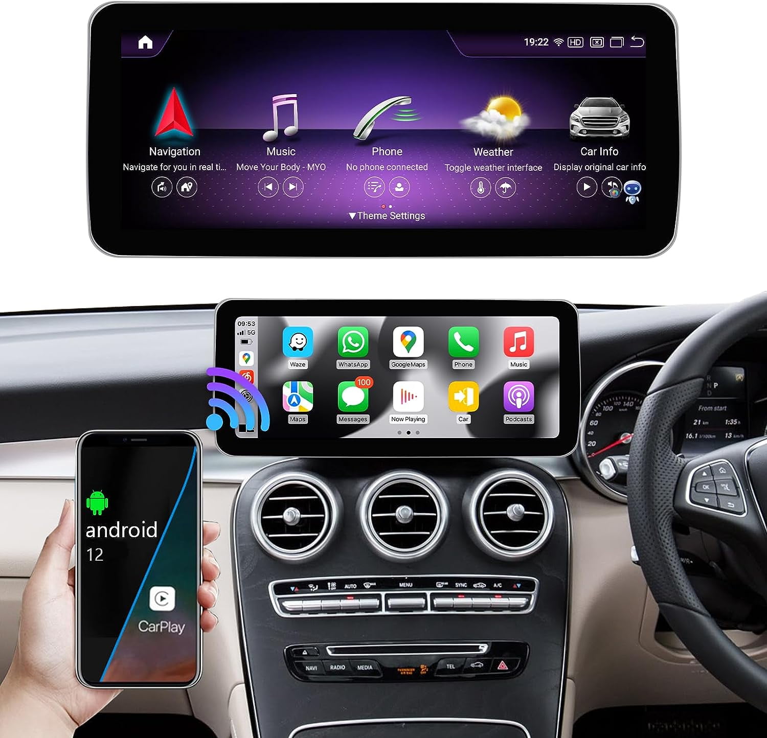 "Road Top Android 12 Car Stereo 12.3"" for Mercedes Benz C GLC W205 ...