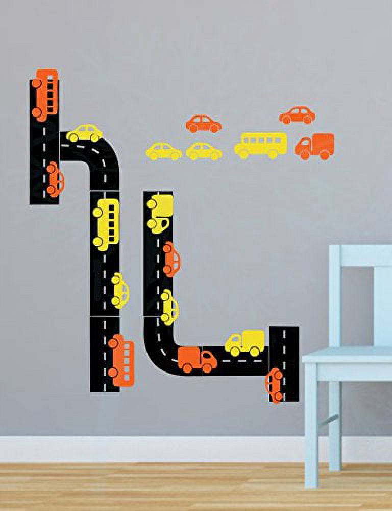 Road Tracks and Cars Vinyl Decals Boy Wall Sticker Shape Décor, Black ...