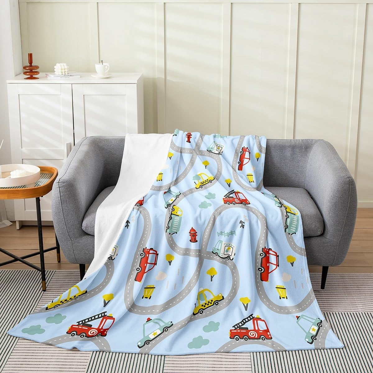 Road Traffic Themed All Season,Blanket Blue Plush Throw Blanket 40"x50 ...