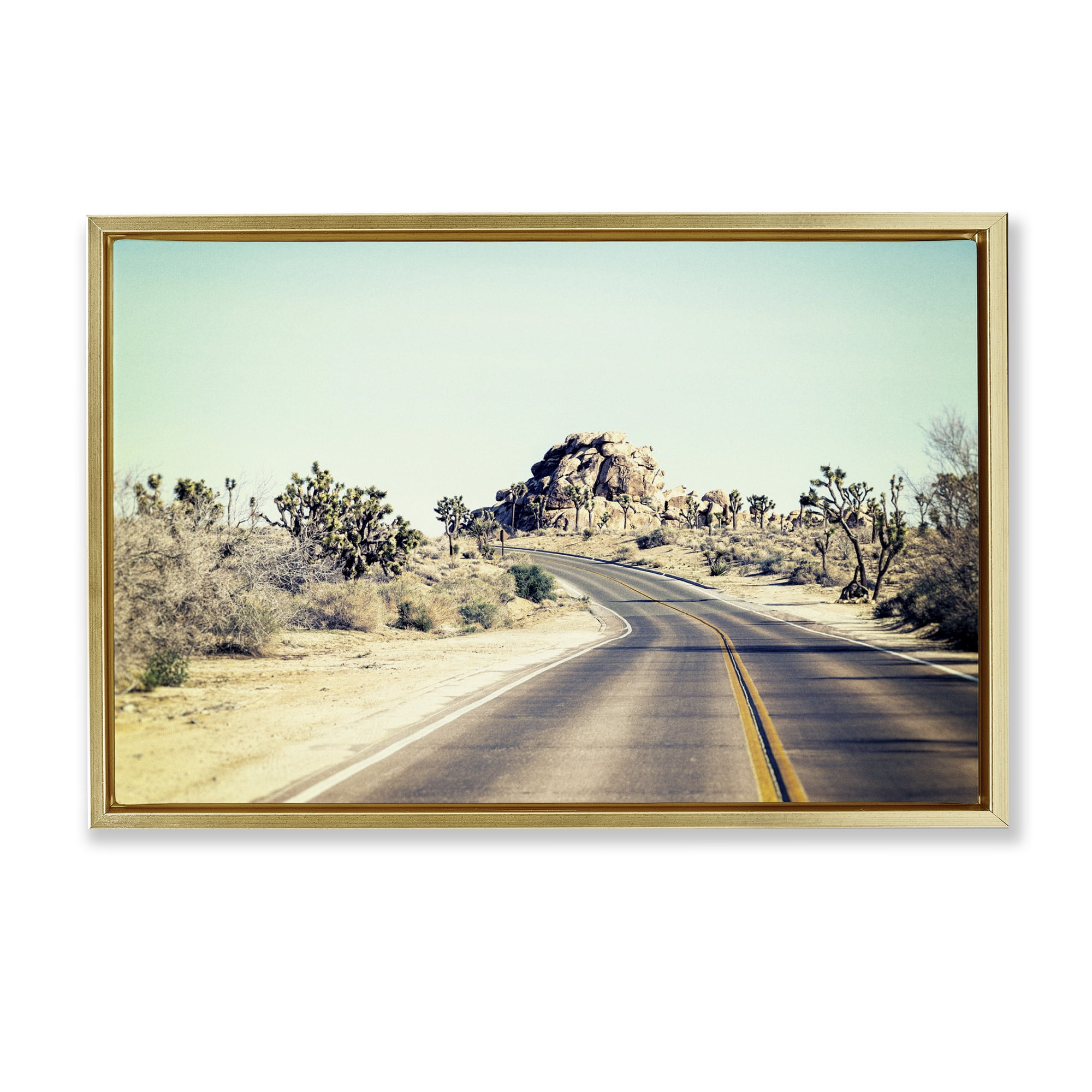 Road Trip Joshua Tree Park Gold Framed Floater Canvas Wall Art, design ...