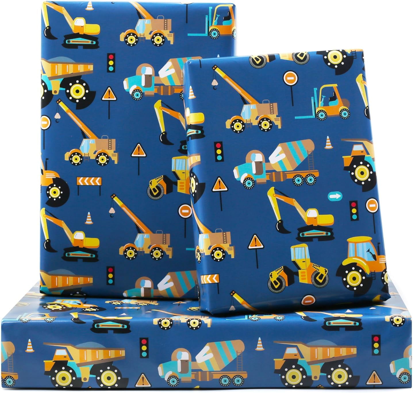Road Under Construction Excavator Tractor Dump Truck Wrapping Paper for ...