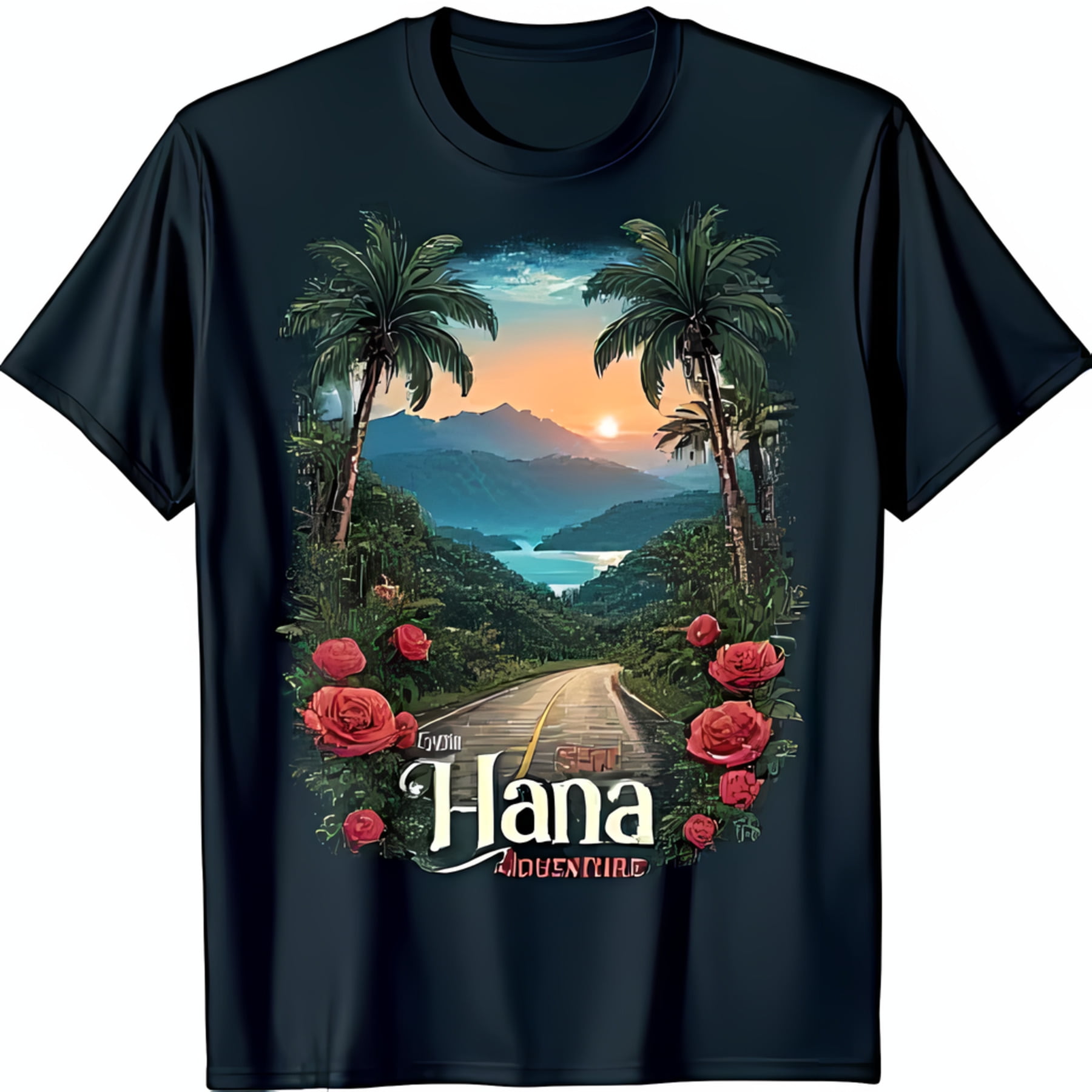 Road to Hana Adventure Graphic Tee Scenic Sunset & Trees Design ...