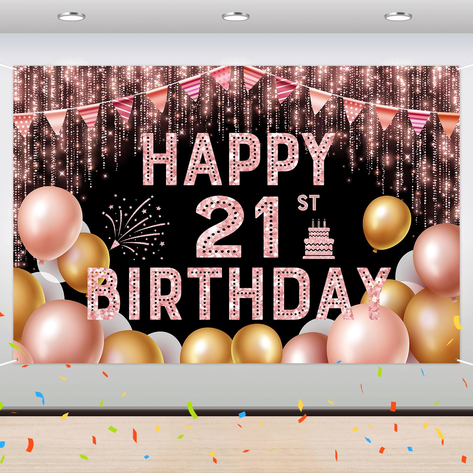 RoadSea Happy 21st Birthday YPF5 Backdrop Banner - Girl Twenty-one Years Old Birthday Party ...