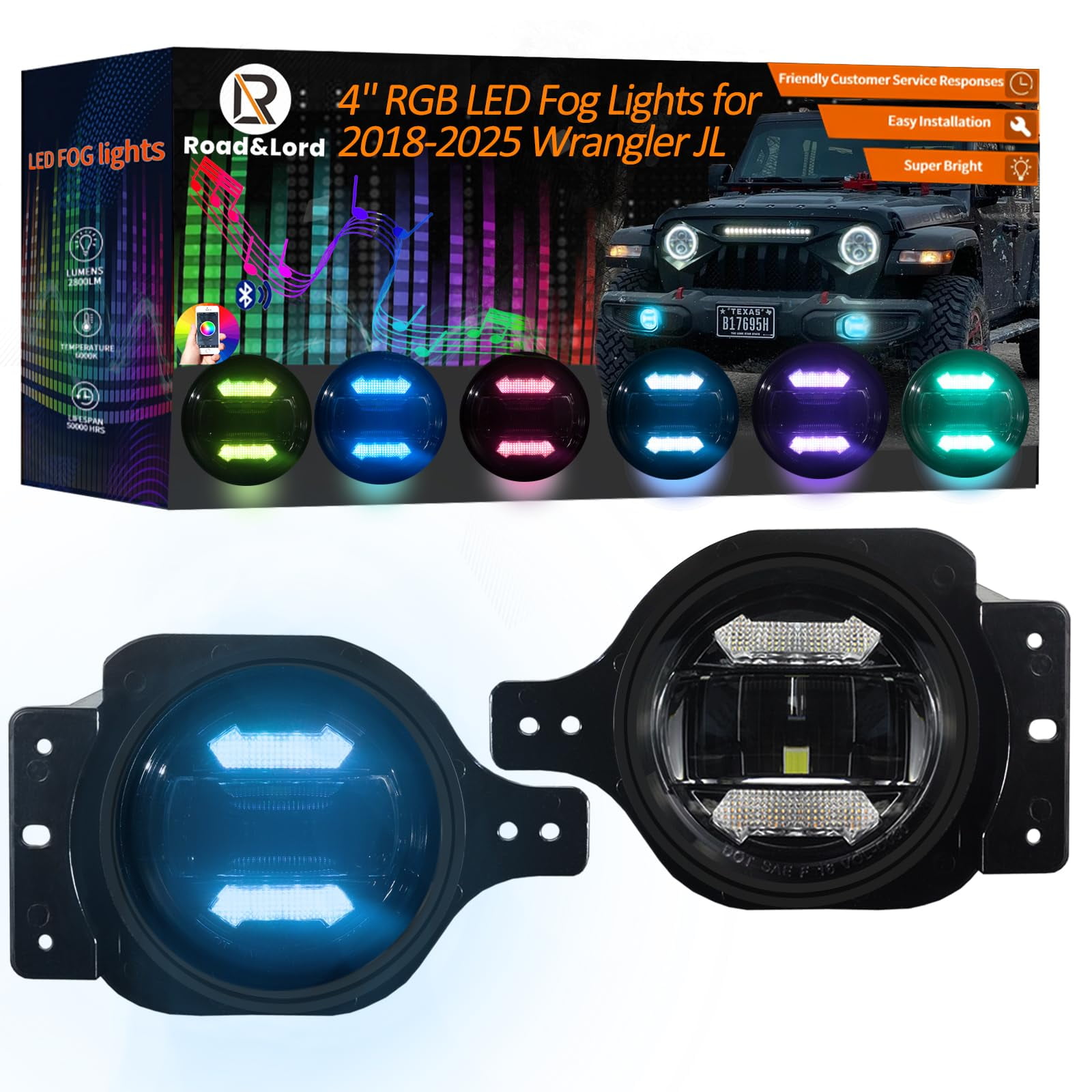 RoadandLord Wrangler JL LED STF9 RGB Fog Lights Compatible with 2018 ...