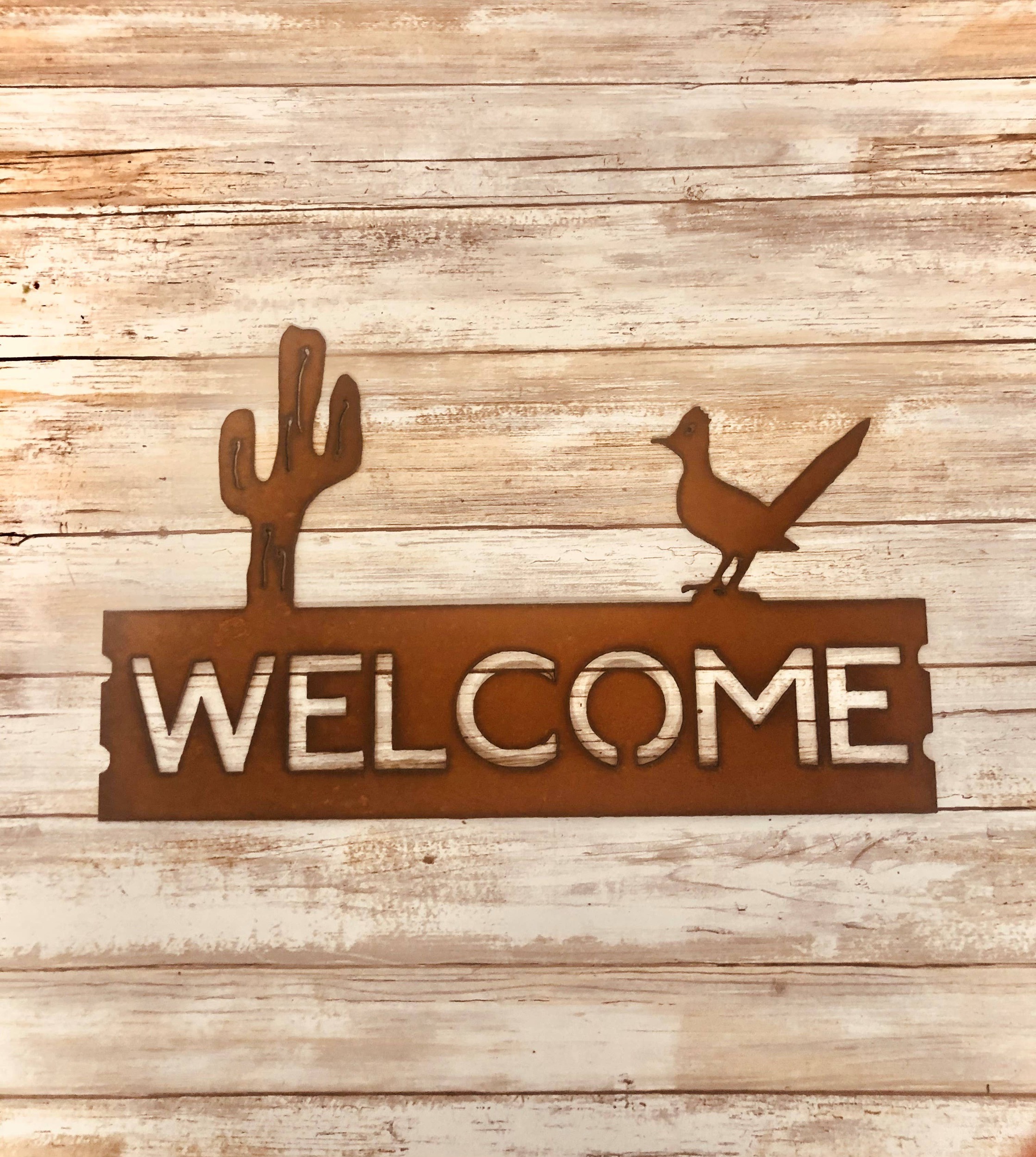 Roadrunner and Saguaro Cactus Southwestern Welcome Sign - Walmart.com