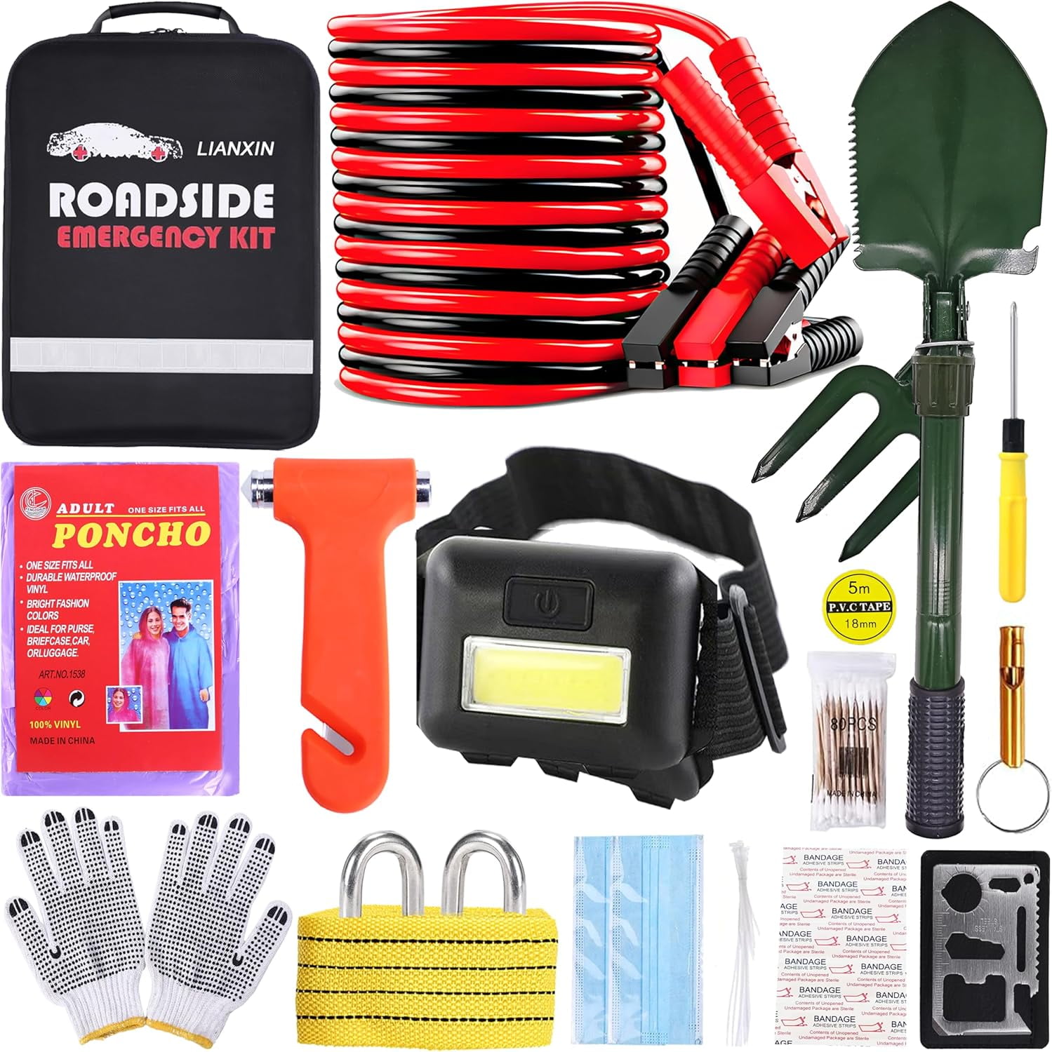 Roadside Assistance Emergency Kit - Car Emergency Kit with Jumper ...