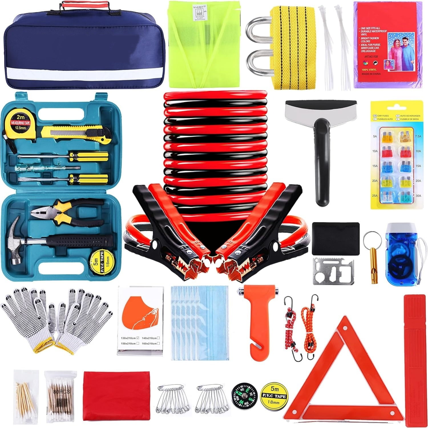 Roadside Assistance Emergency Kit - Car Emergency Kit with Jumper ...