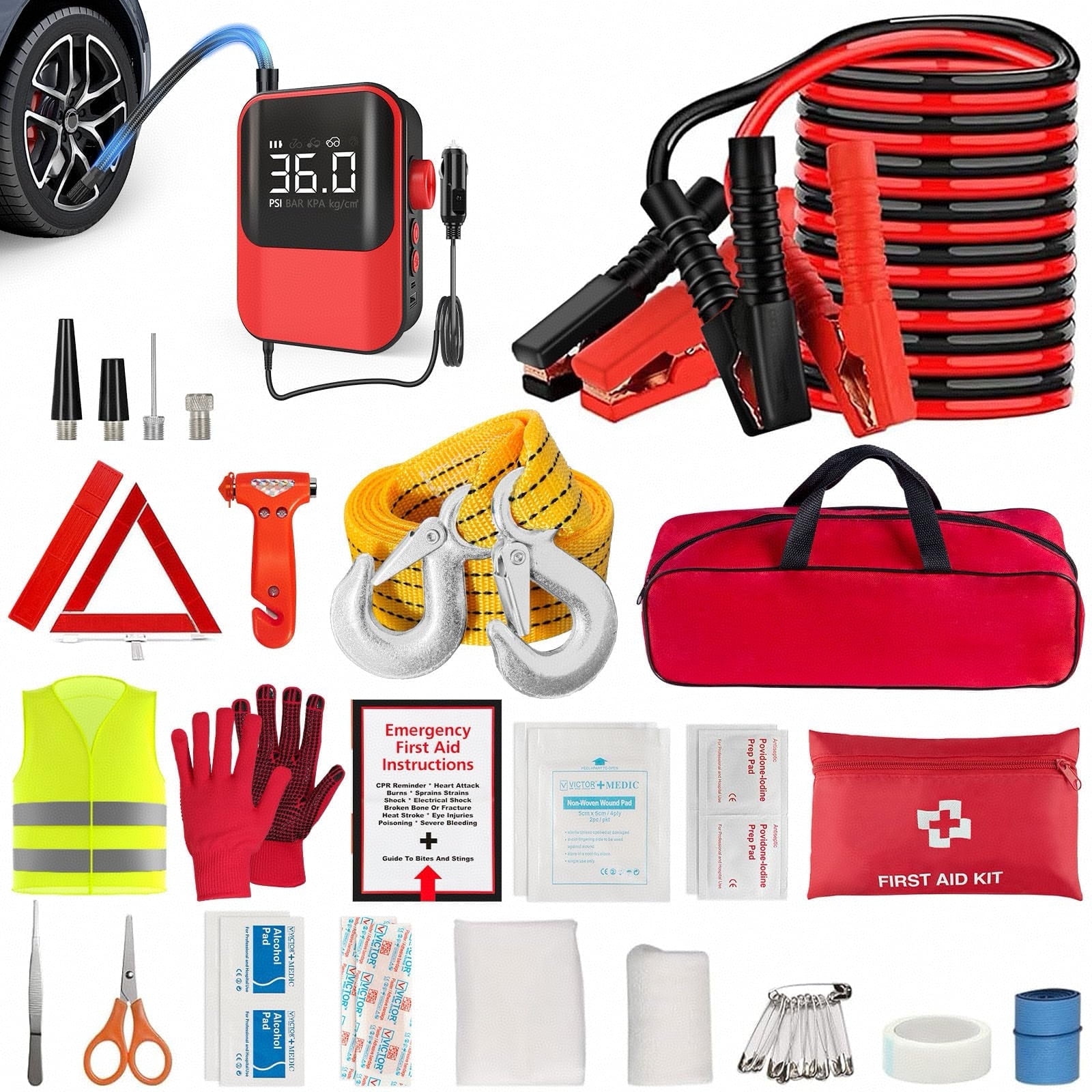 Roadside emergency car kit for vehicles, car first aid kit emergency ...