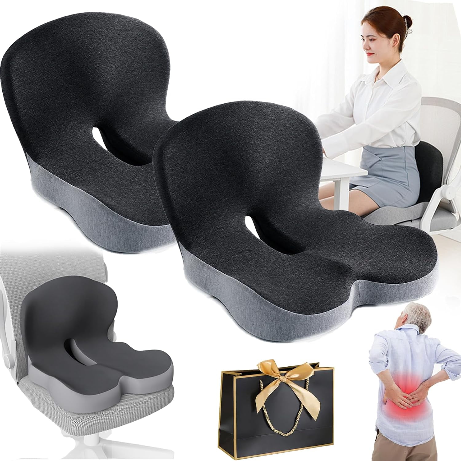 Roadspine Tailbone & Lower Back Pain Relief Cushion – Ergonomic Memory ...