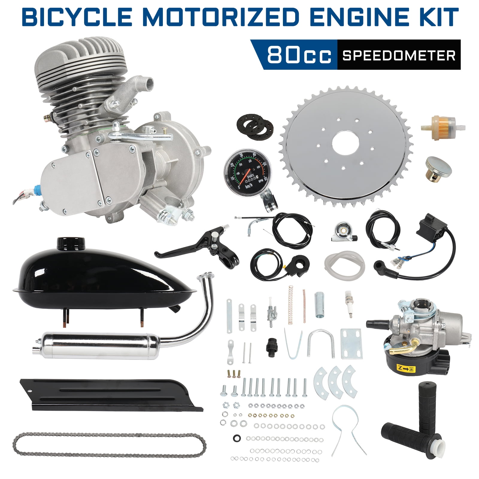 Roadstar 80CC Motorized Bike Kit, with 2 Stroke Engine and Speedometer, Bicycle Engine Kit Fits ...