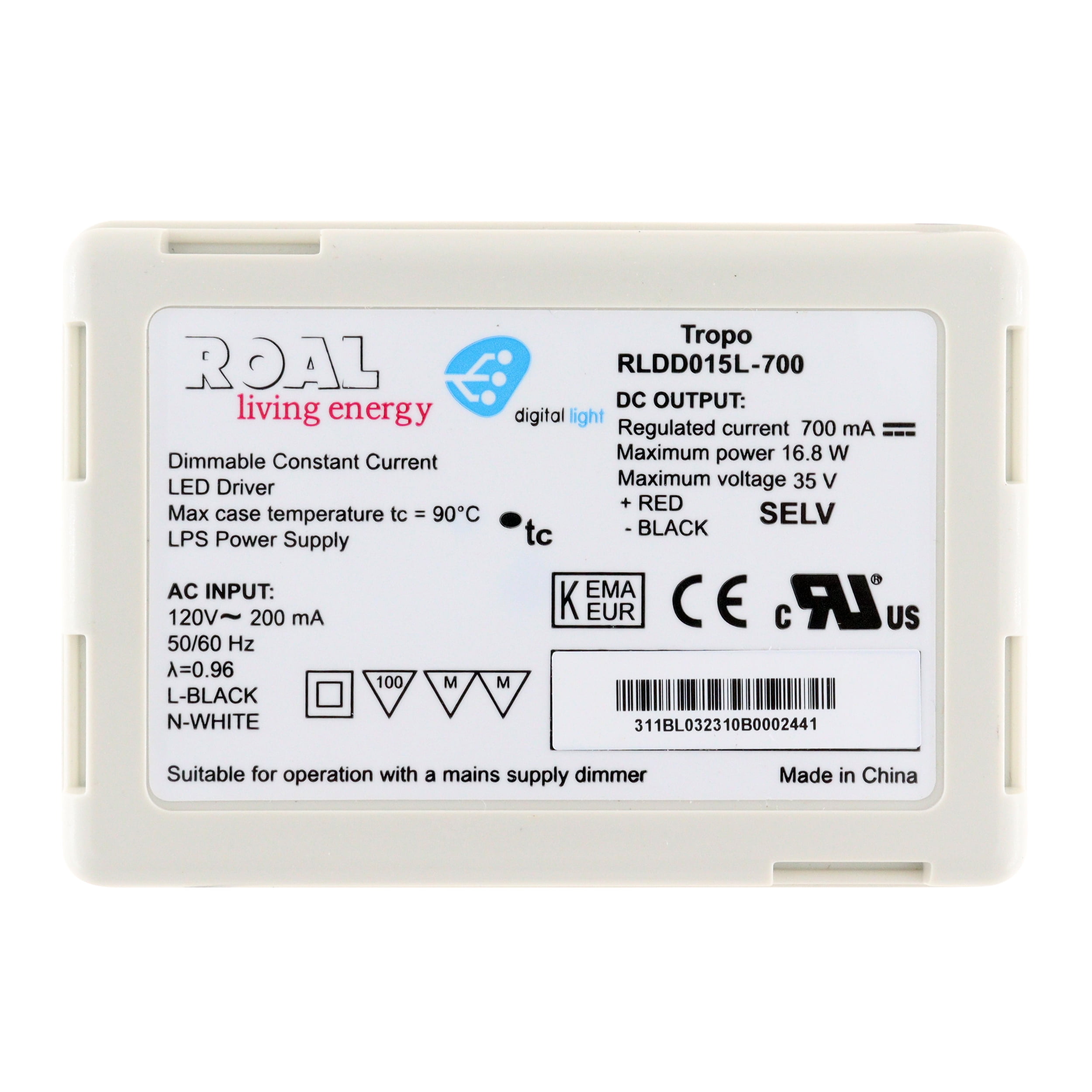 Roal Living Energy RLDD015L-700 Dimmable LED Driver, 35Vdc, 700mA, SELV, 120V Input - Walmart.com