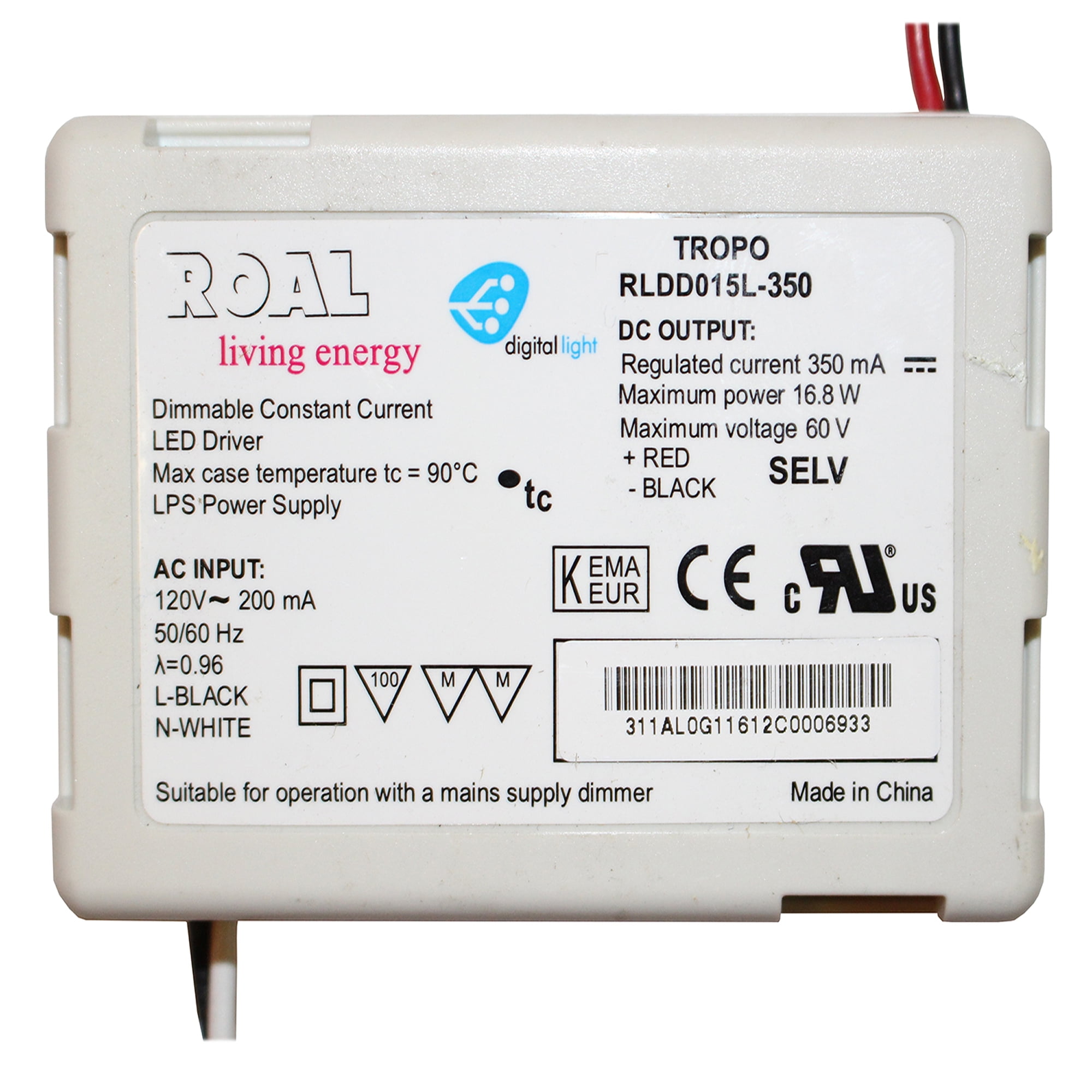 Roal RLDD015L-350 TROPO Switch Mode LED power Supply, LED Driver, 120V ...