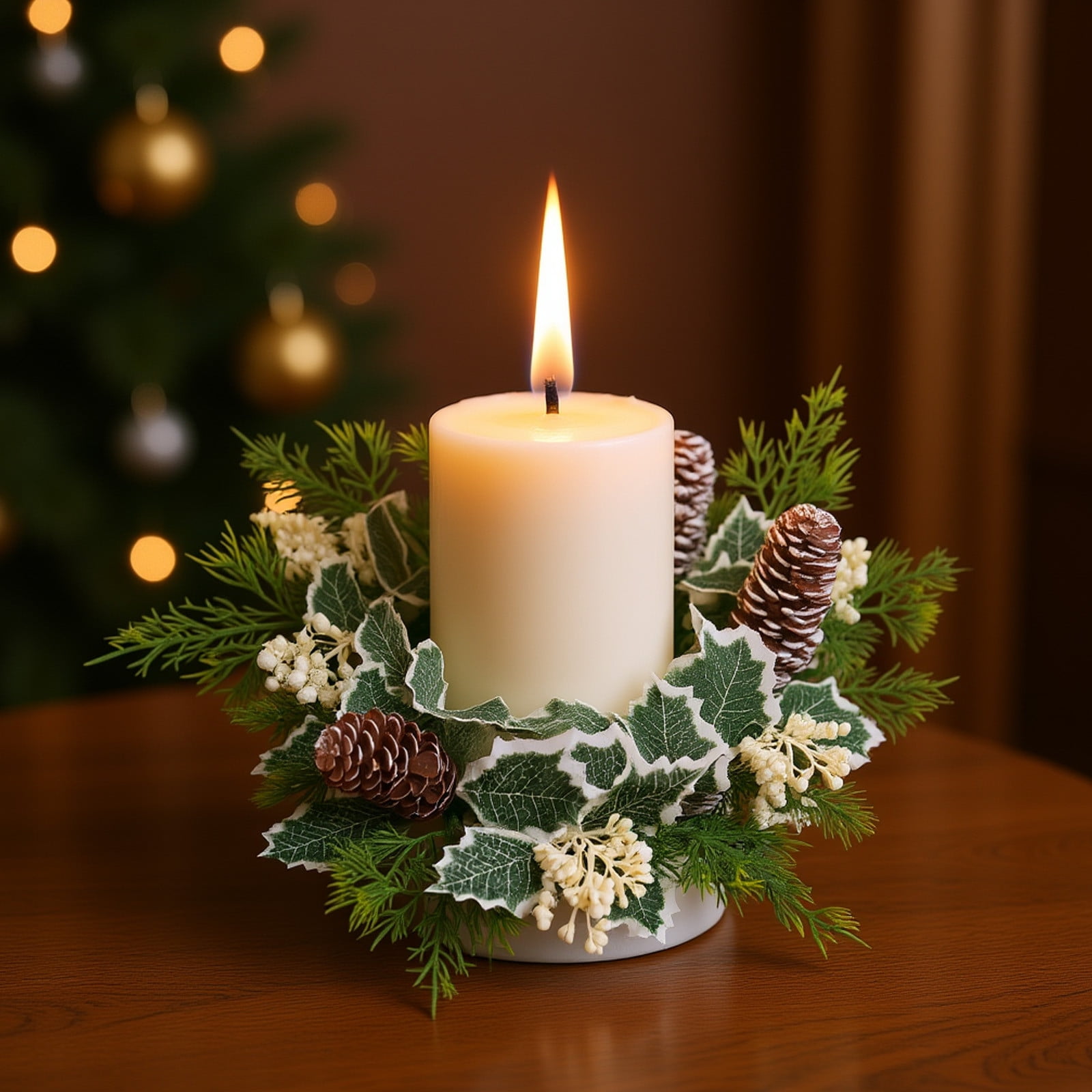 RoamHome Christmas Candlestick Wreath with Golden Berries Pine Cones ...
