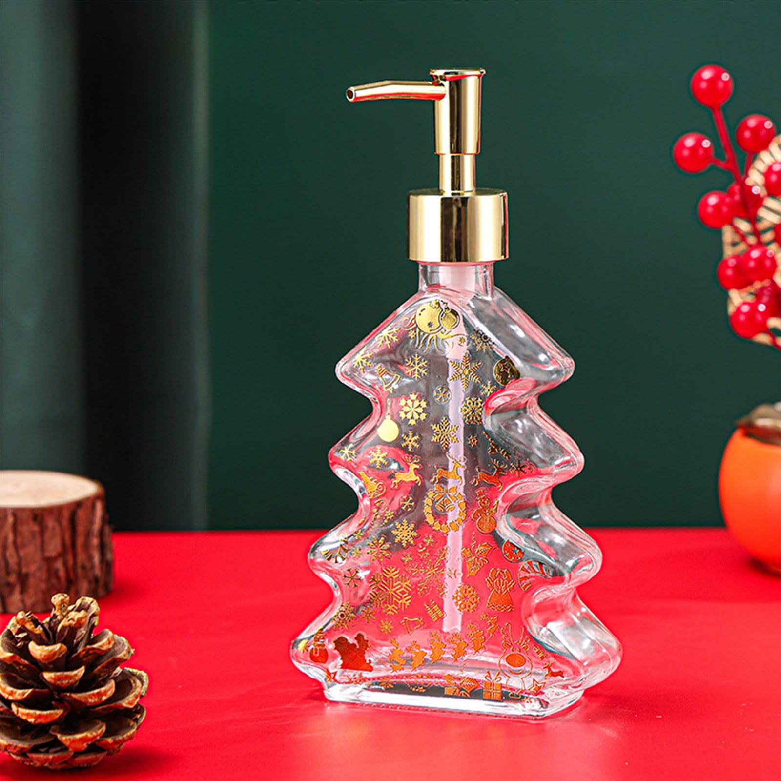 RoamHome Christmas Tree Soap Dispenser Glass Lotion Bottle for Bathroom ...