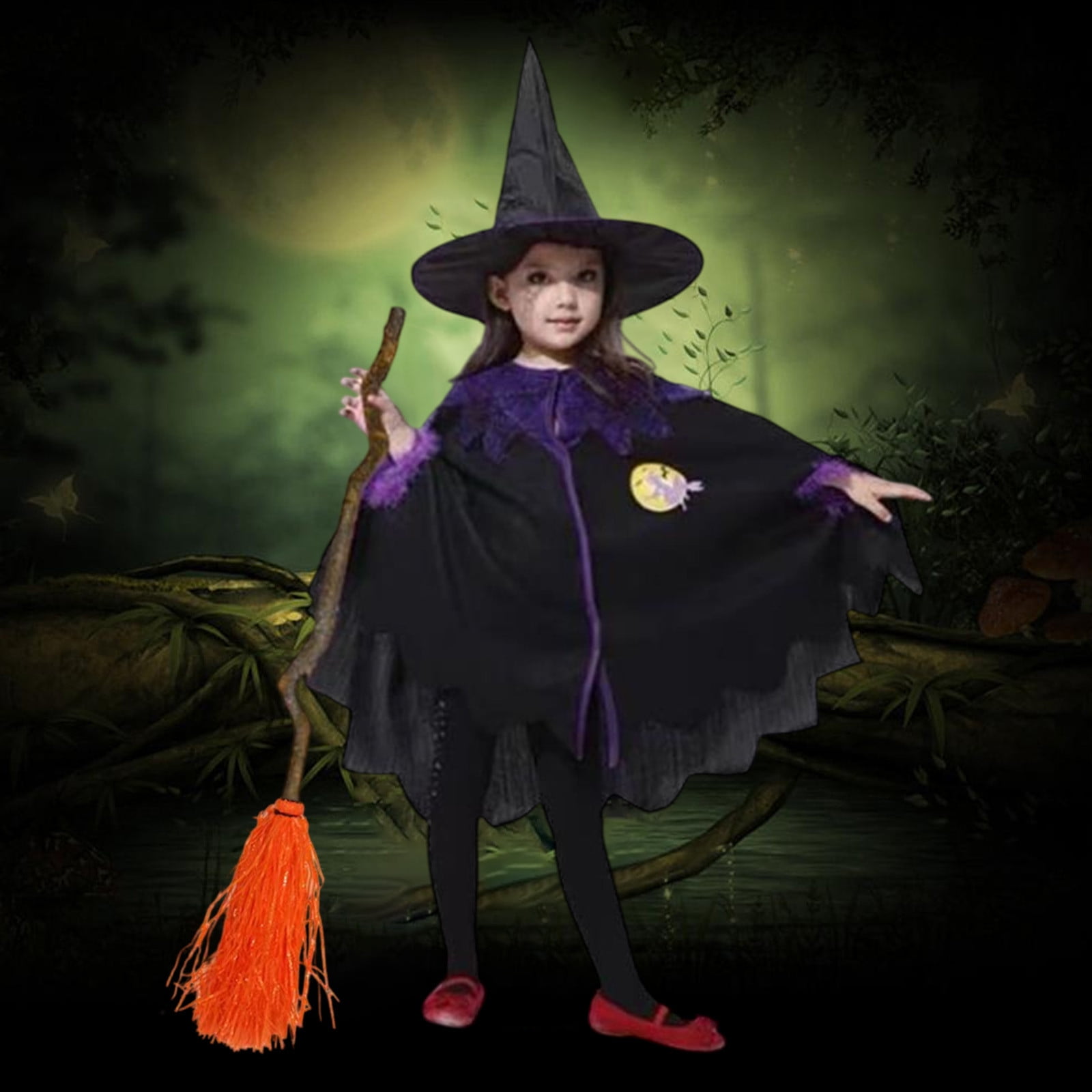 RoamHome Realistic Witch Broom Costume Accessory for Halloween, Wizard ...