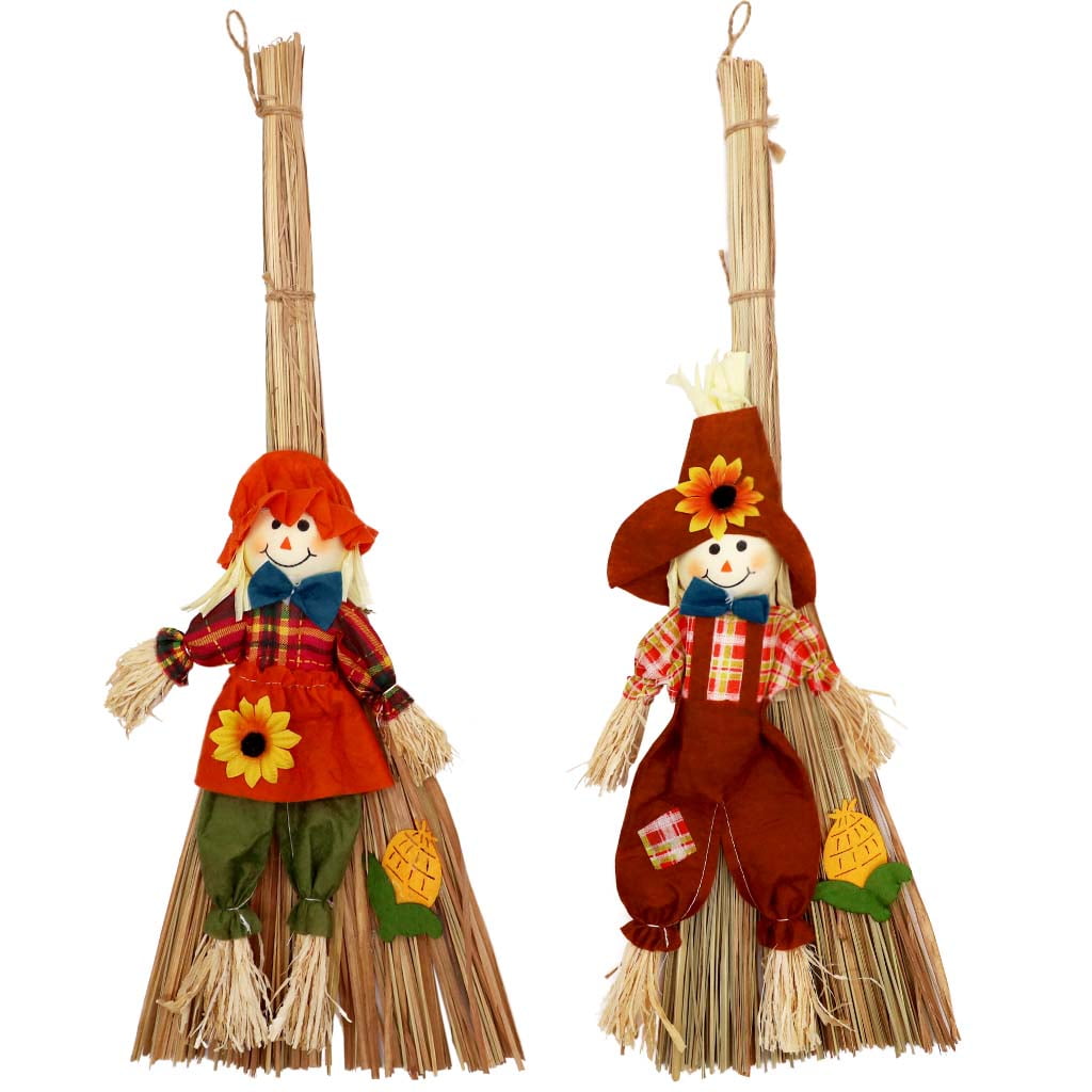 RoamReady 2 Pack of Fall Harvest Scarecrow,20in Broom Hanging Scarecrow ...