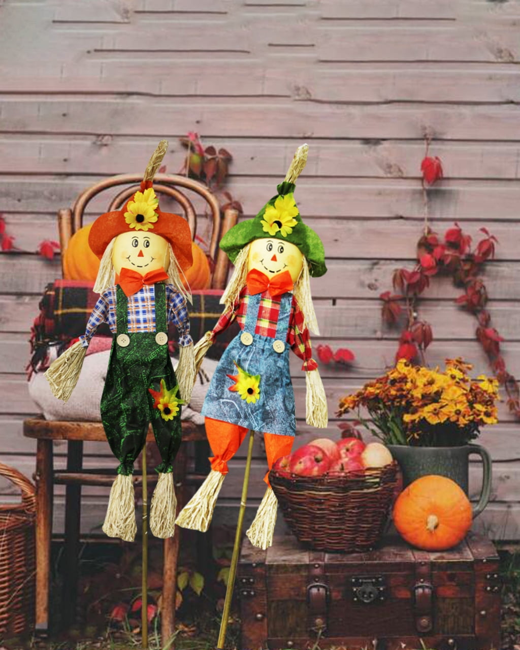 RoamReady 2 Pack Fall Harvest Scarecrow Decor,39.3inch Scarecrow ...