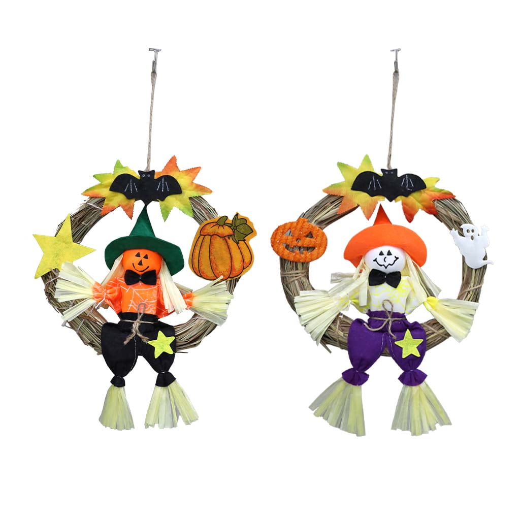RoamReady 2 Pack Halloween Bat Scarecrows Decor,11.8in Round Hanging ...