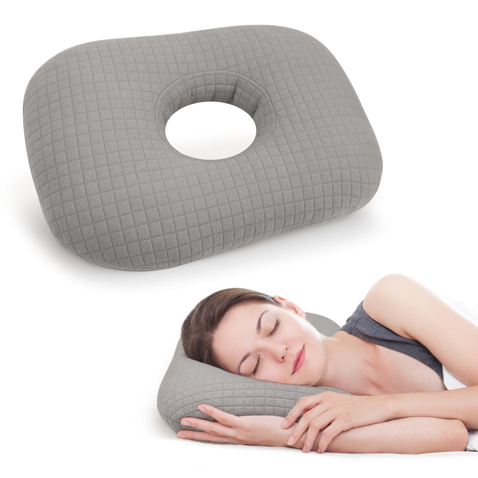 RoamReady Ear Piercing Pillow for Side Sleepers, Sky Gray, Relieves Ear ...