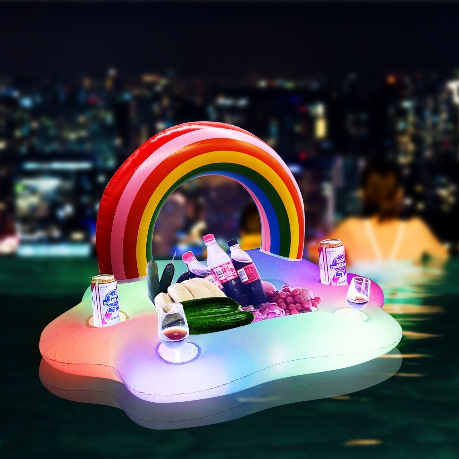 RoamReady Inflatable Drink Holder Shaped Rainbow Cloud with Lights ...