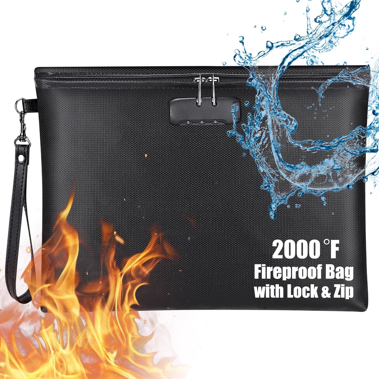 RoamRider Fireproof Document Bag with Zipper & Lock, 14.2"x 10" Fire ...