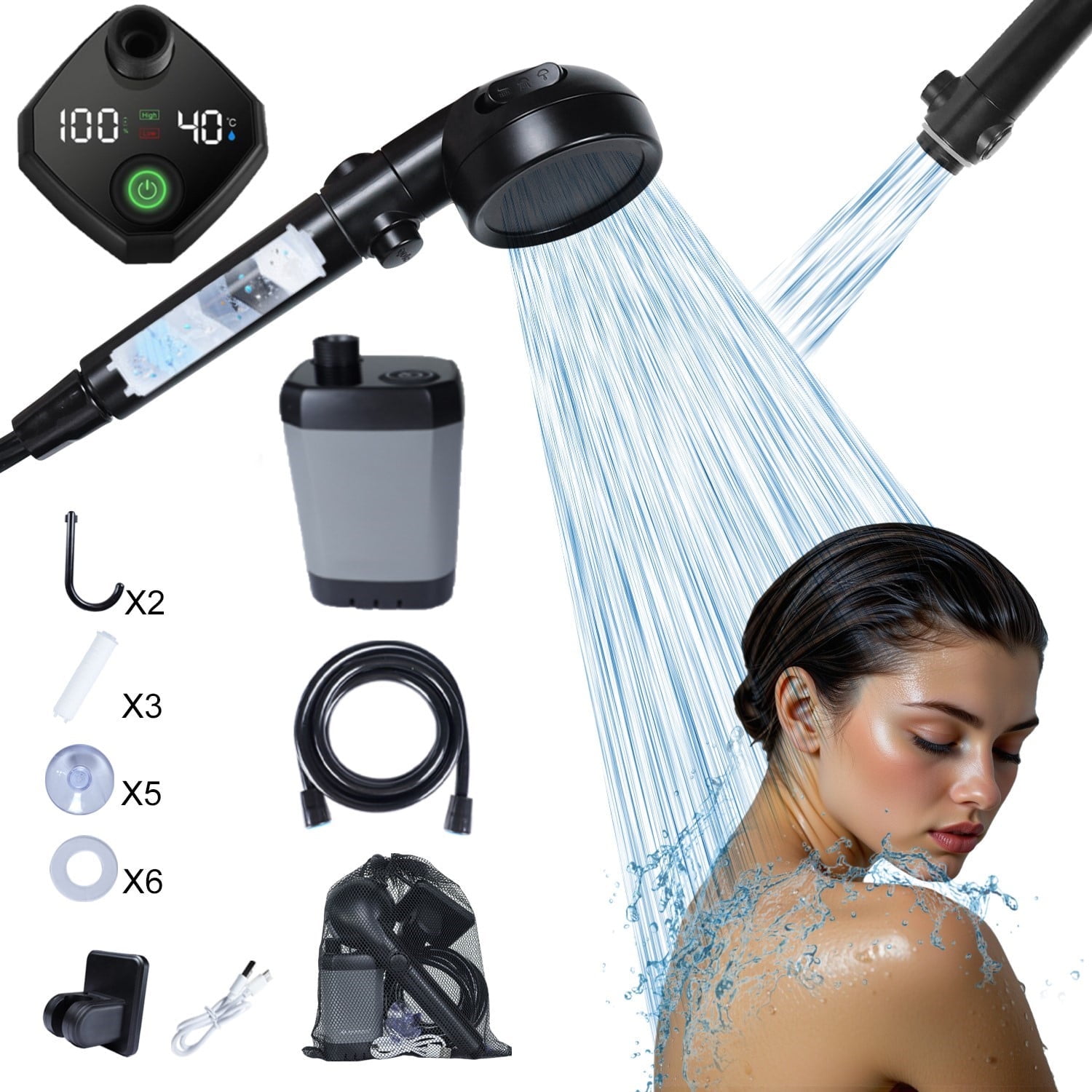 RoamRider Portable Camping Shower, 6000mAh Rechargeable Outdoor Shower ...