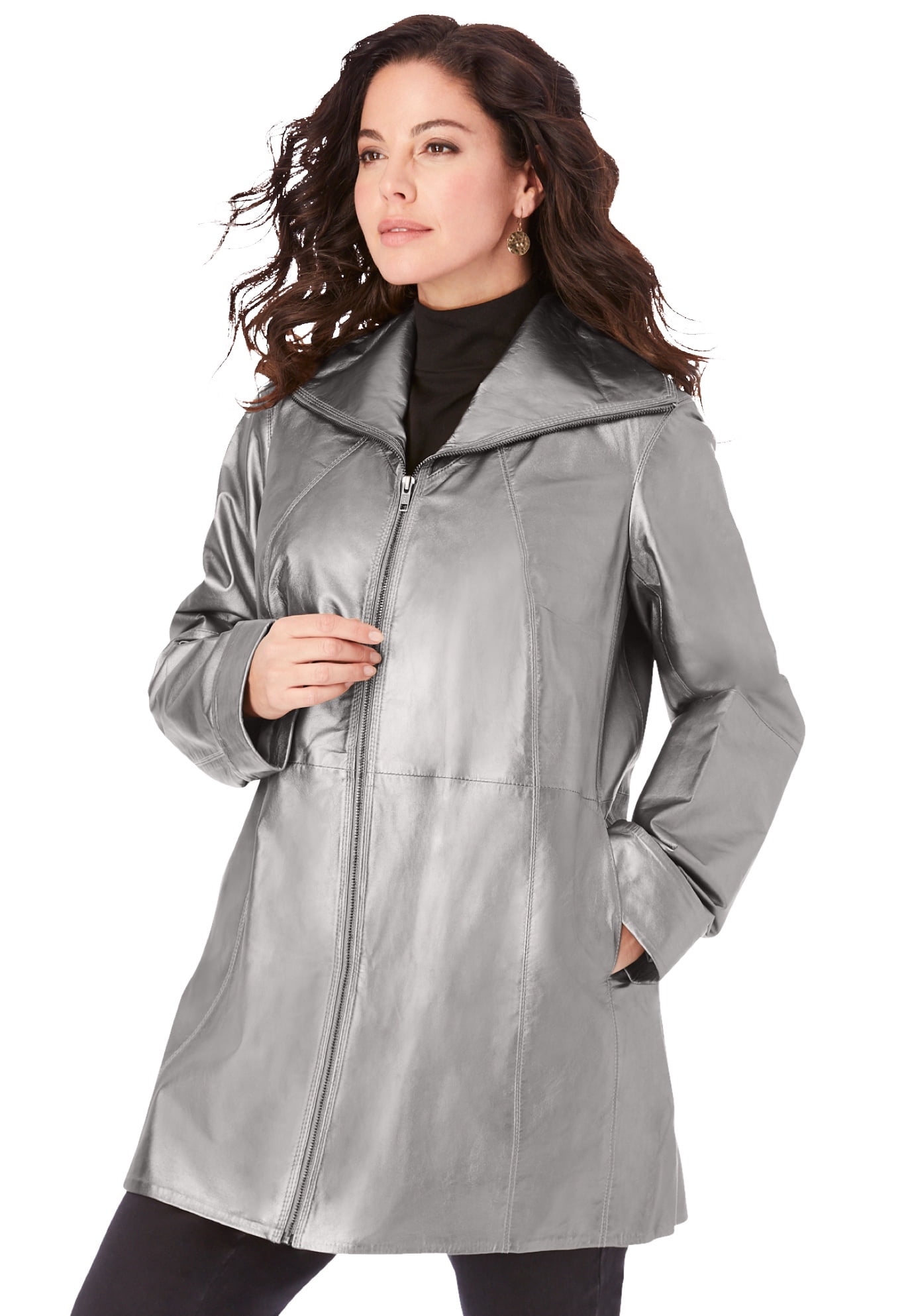 Roaman's Women's Plus Size A-Line Leather Jacket - Walmart.com