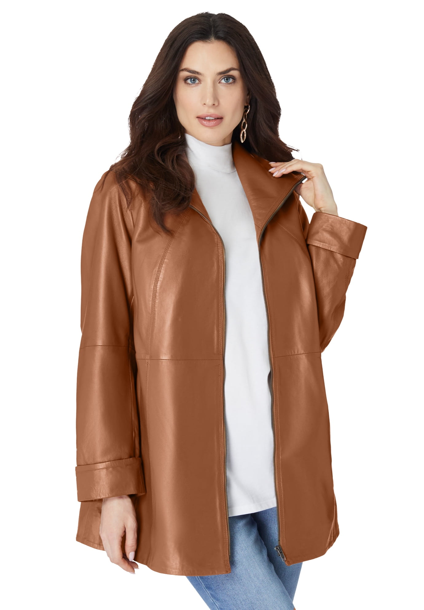 Roaman's Women's Plus Size A-Line Leather Jacket - Walmart.com