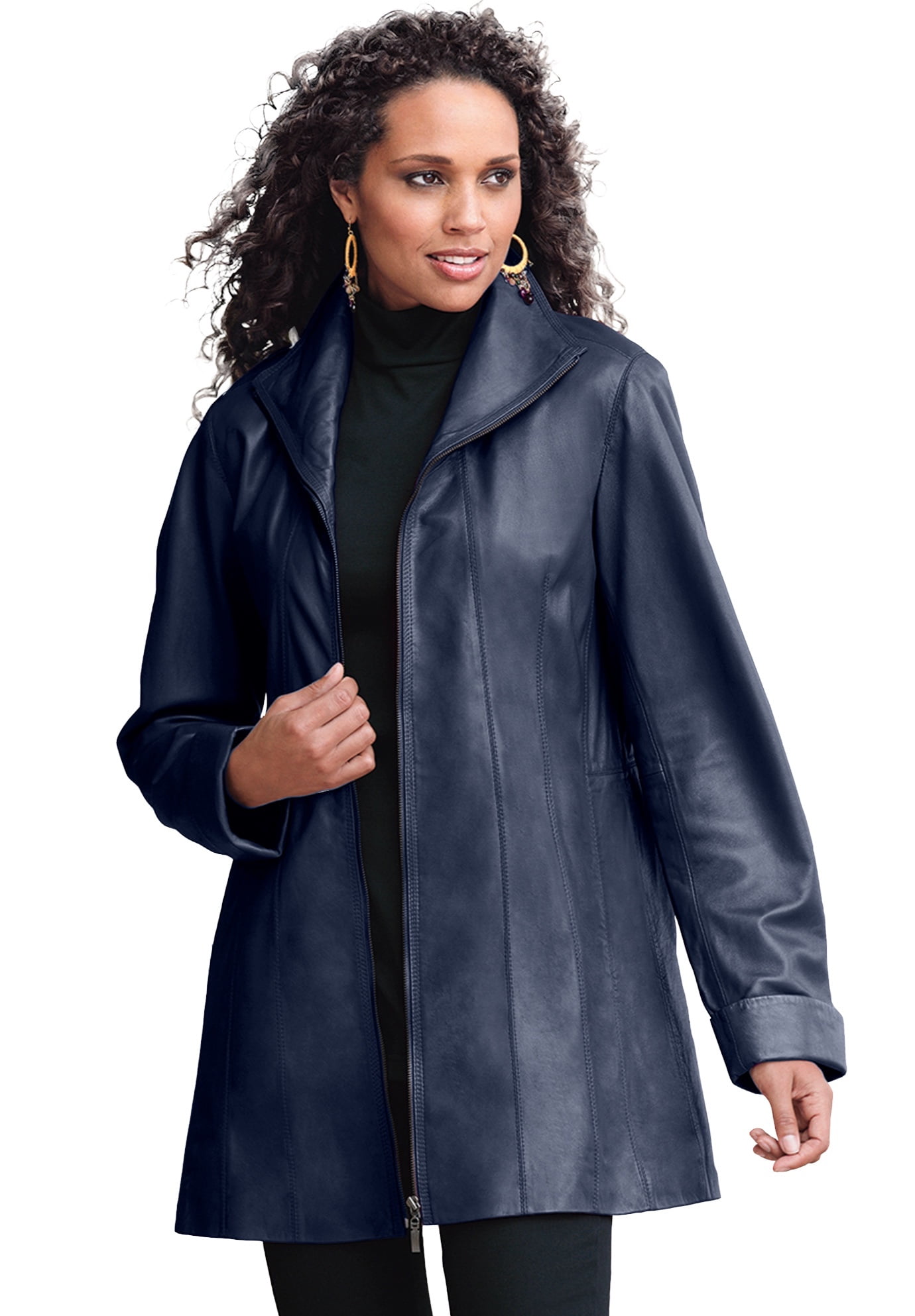 Roaman's Women's Plus Size A-Line Leather Jacket - Walmart.com