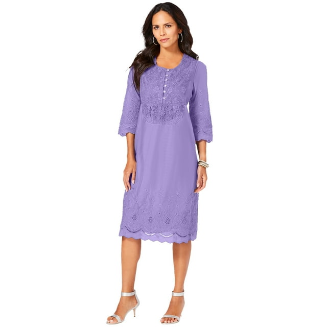 Roaman's Women's Plus Size Cotton Lace Dress - Walmart.com