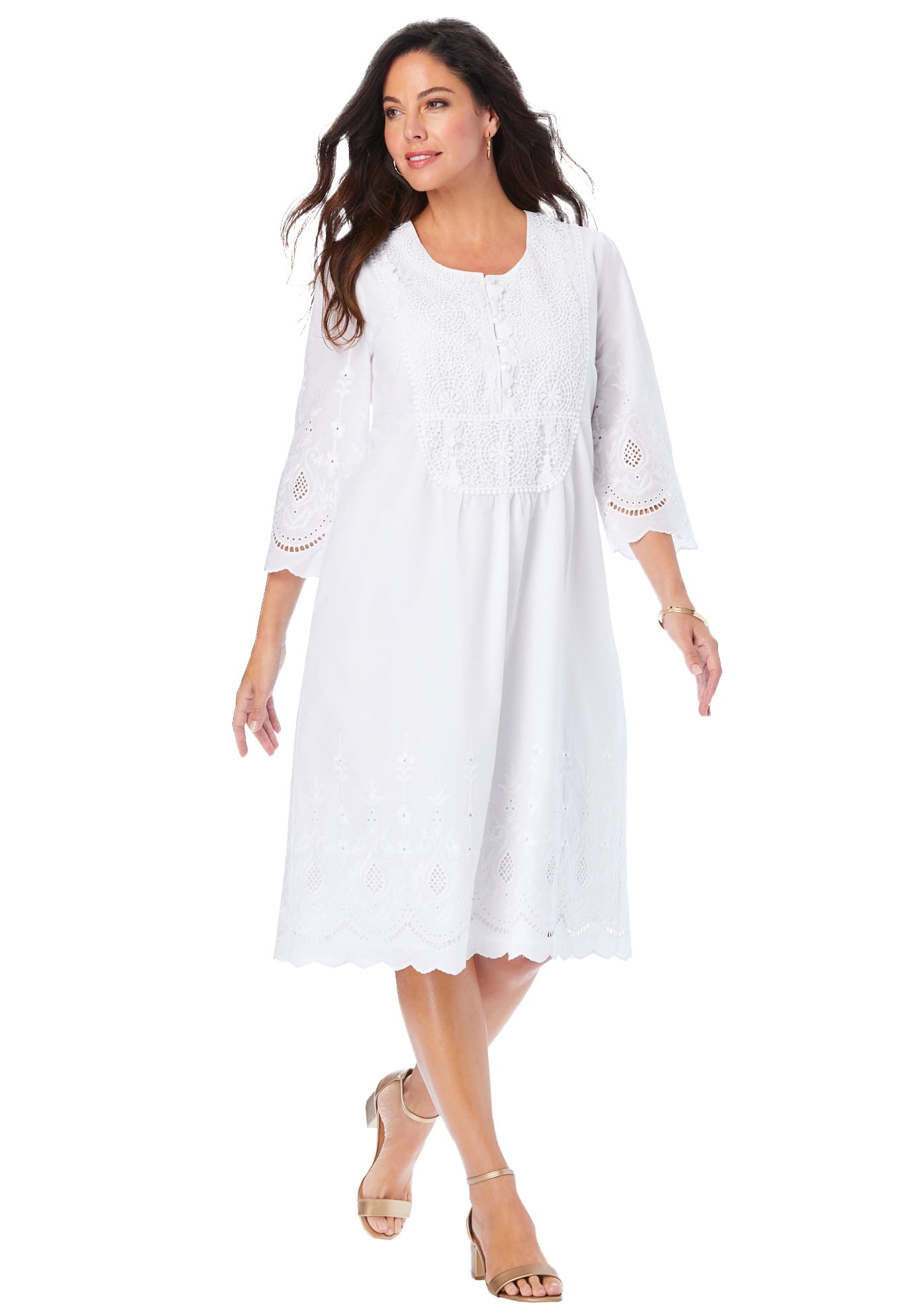 Roaman's Women's Plus Size Cotton Lace Dress - Walmart.com