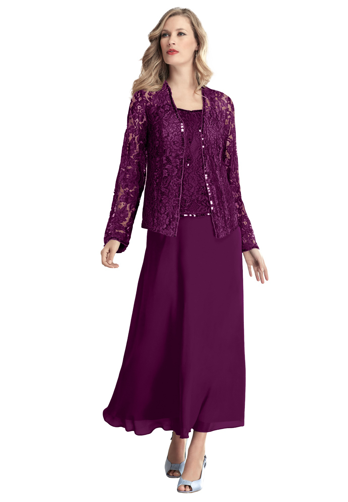 Roaman's Women's Plus Size Beaded Lace Jacket Dress - 22 W, Deep Teal ...