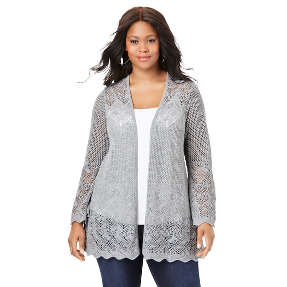Roaman's Women's Plus Size Bell Sleeve Pointelle Cardigan - Walmart.com