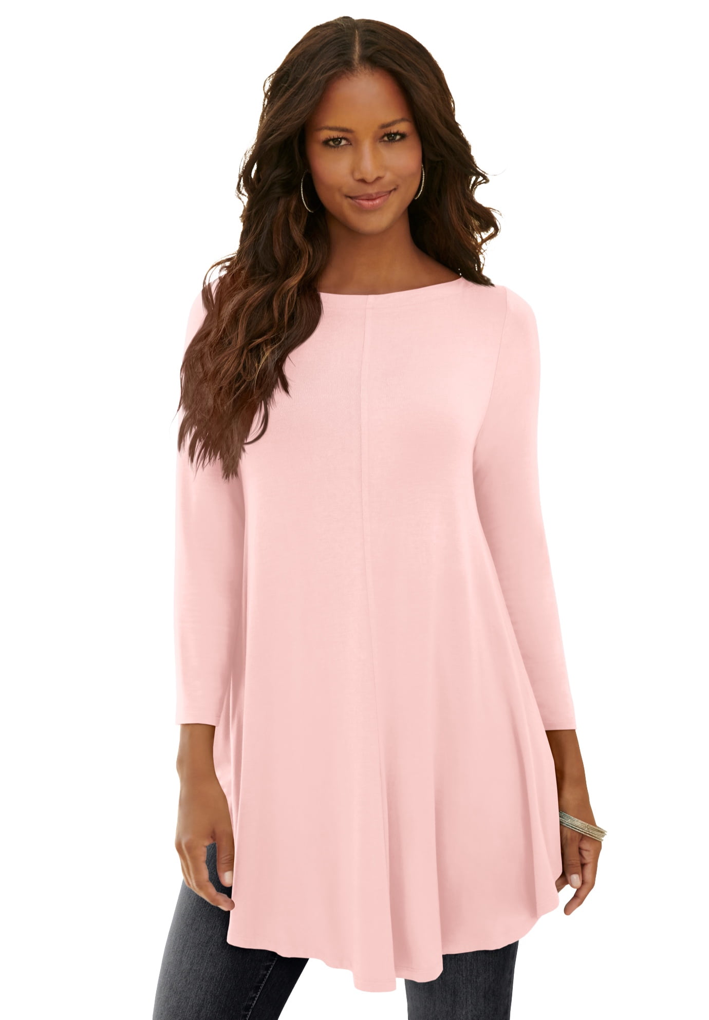 Roaman's Women's Plus Size Boatneck Swing Ultra Drape Tunic Top ...
