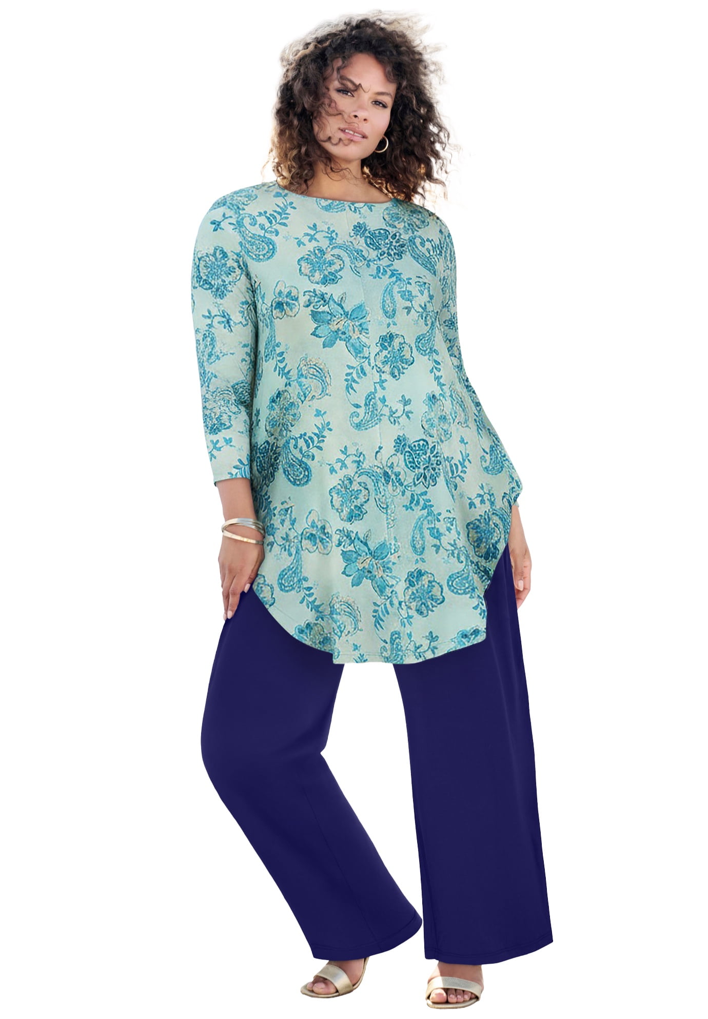 Roaman's Women's Plus Size Boatneck Swing Ultra Drape Tunic Top ...